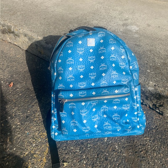 MCM | Bags | Mcm Stark Visetos Blue And White Monogram Backpack | Poshmark